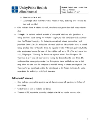 Health Professions Lesson Plan | PDF