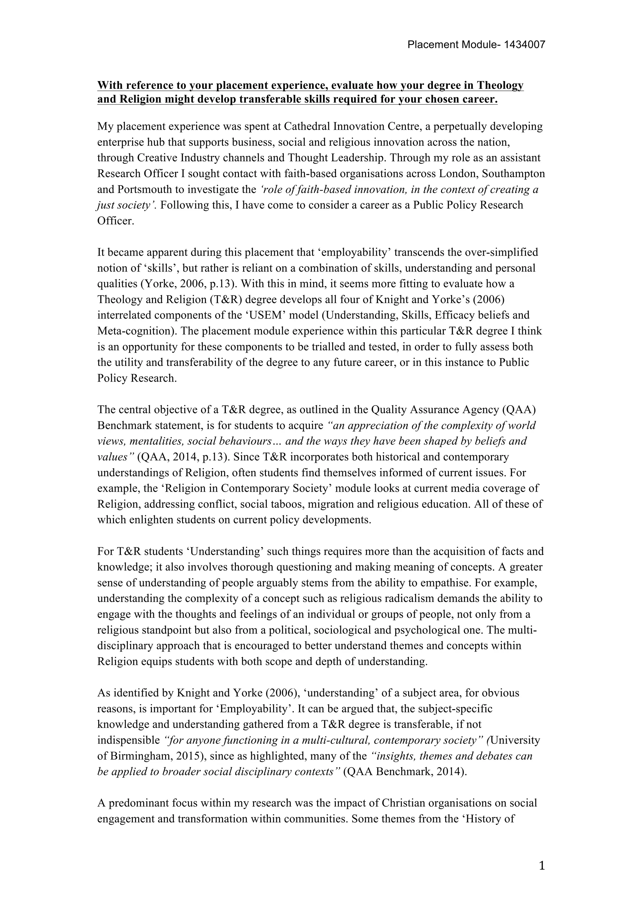 Placement Essay 1434007 | PDF