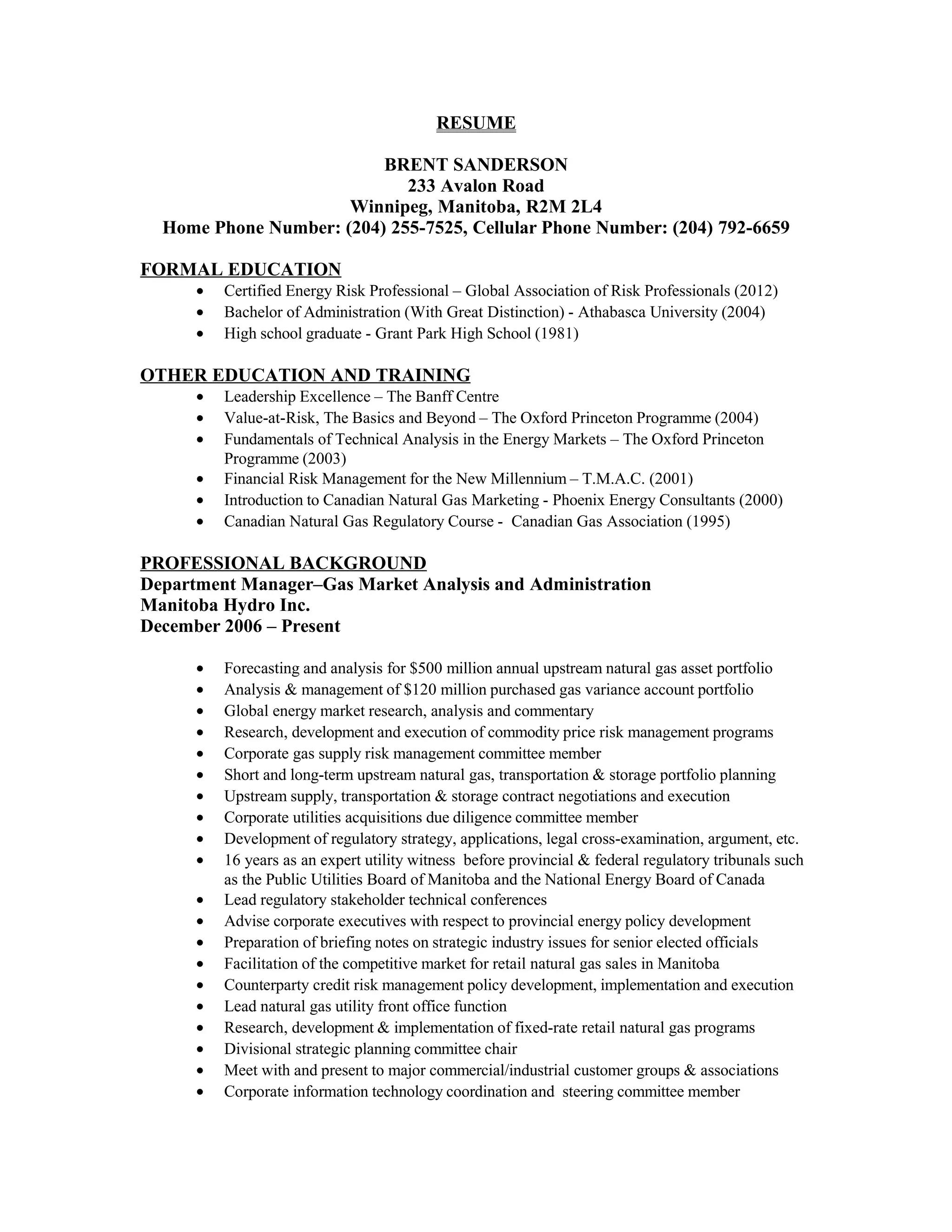 Brent Sanderson-Resume & CV (November 2016) | DOC