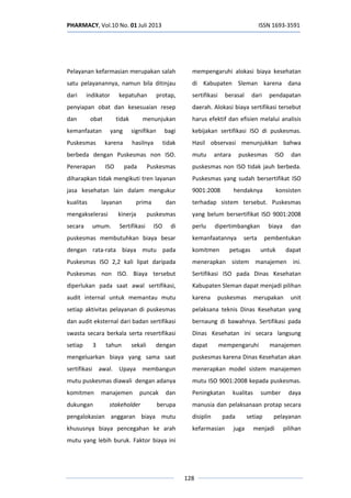 PENGARUH SISTEM MANAJEMEN ISO 9001:2008 TERHADAP PELAYANAN KEFARMASIAN DI PUSKESMAS KABUPATEN ...