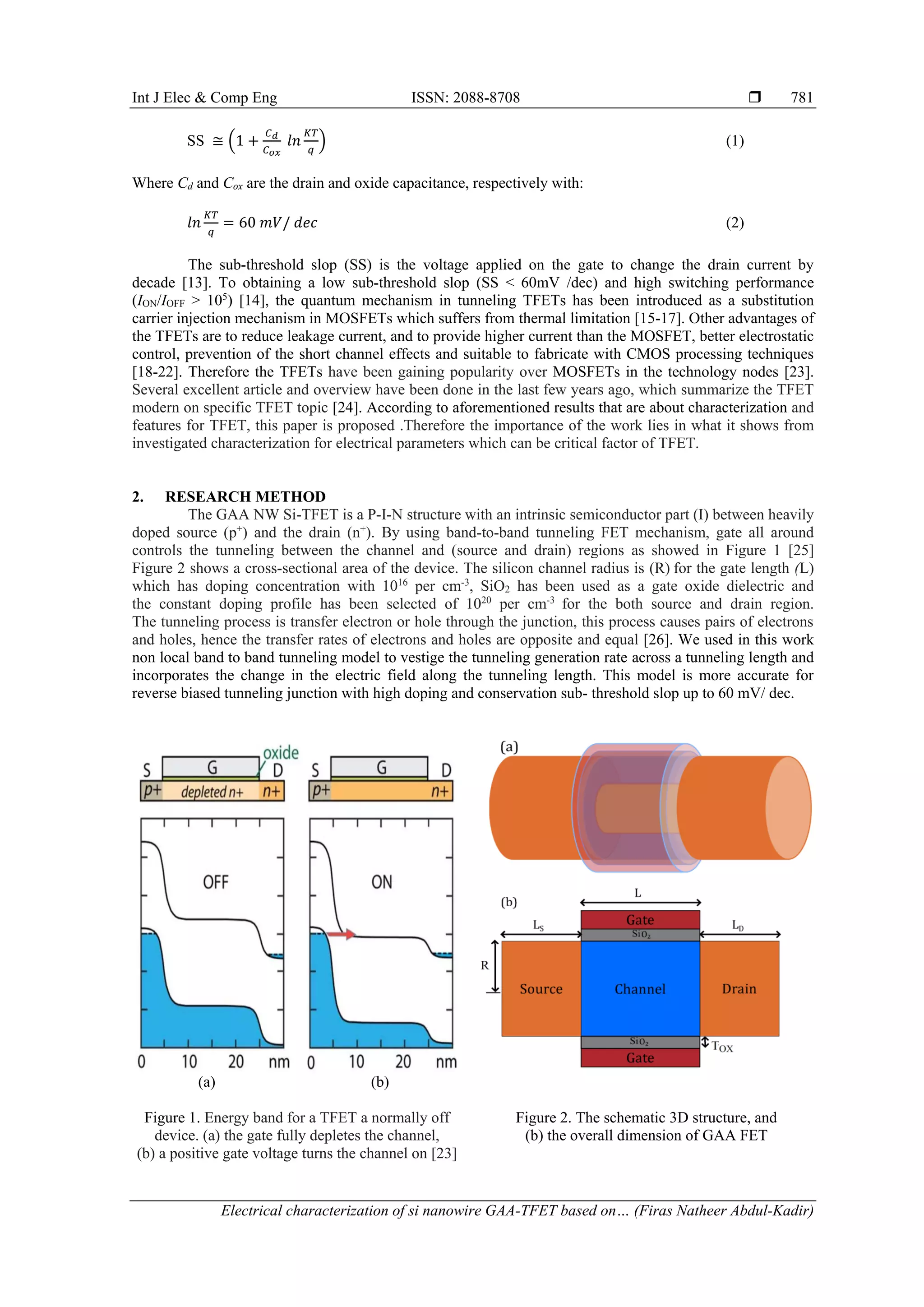 Electrical characterization of si nanowire GAA-TFET based on dimensions downscaling | PDF