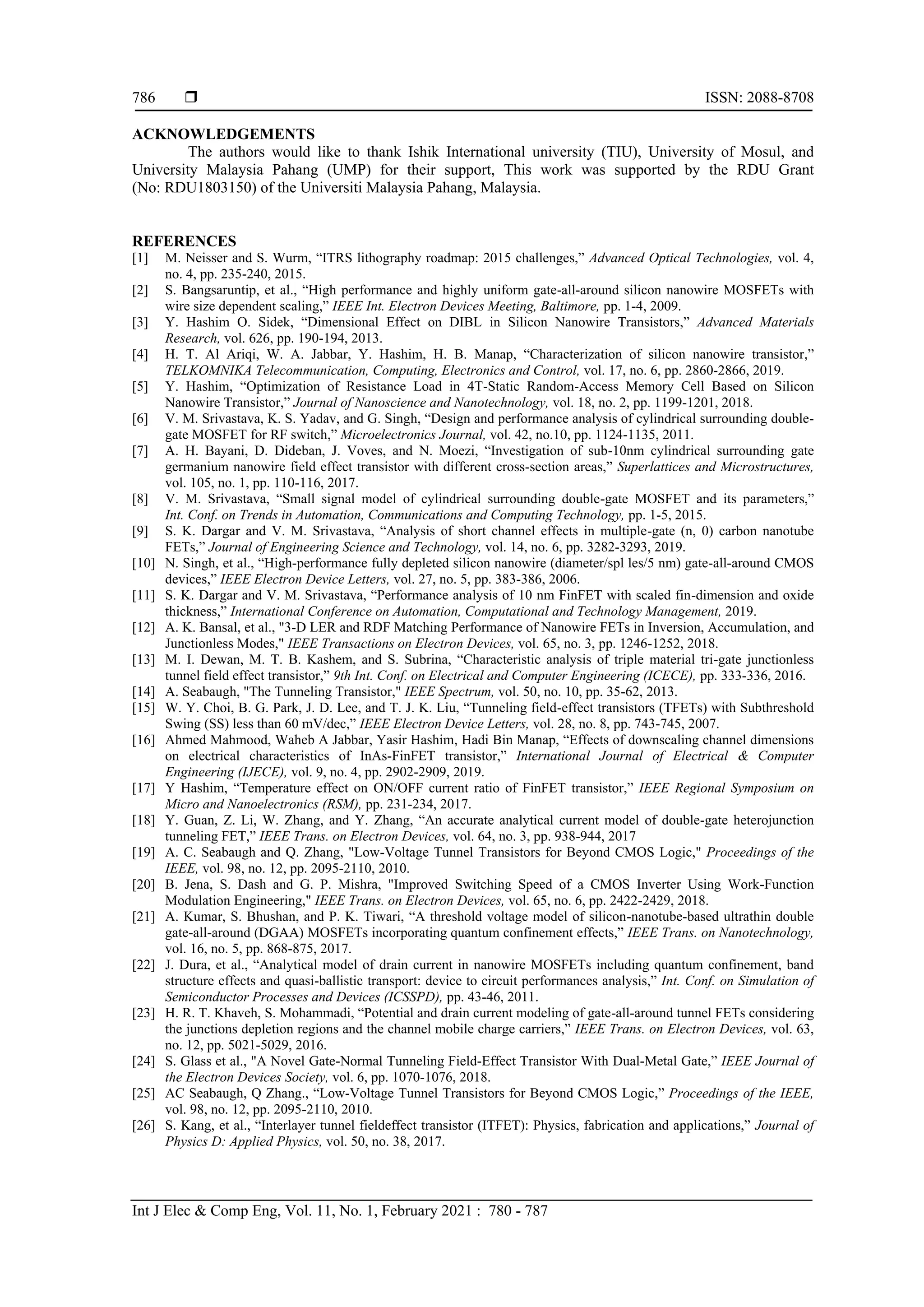 Electrical characterization of si nanowire GAA-TFET based on dimensions ...