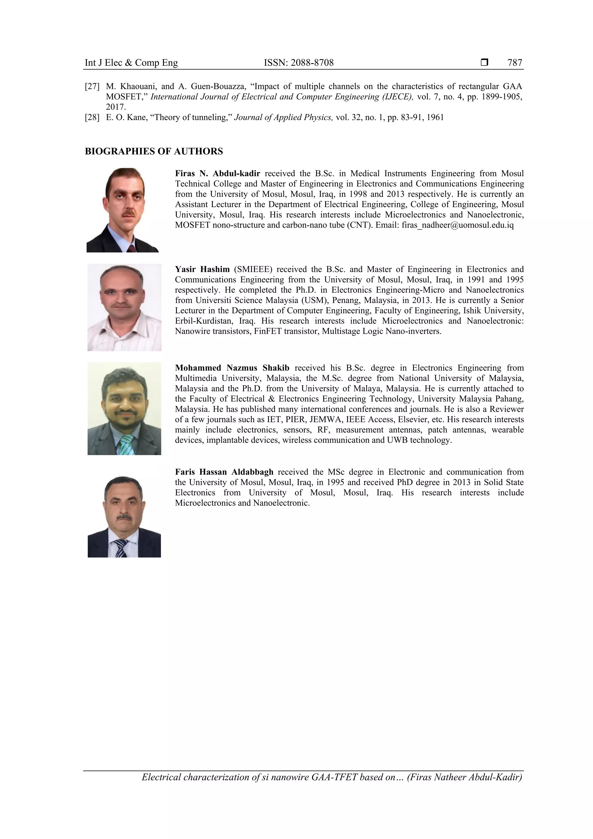 Electrical characterization of si nanowire GAA-TFET based on dimensions ...