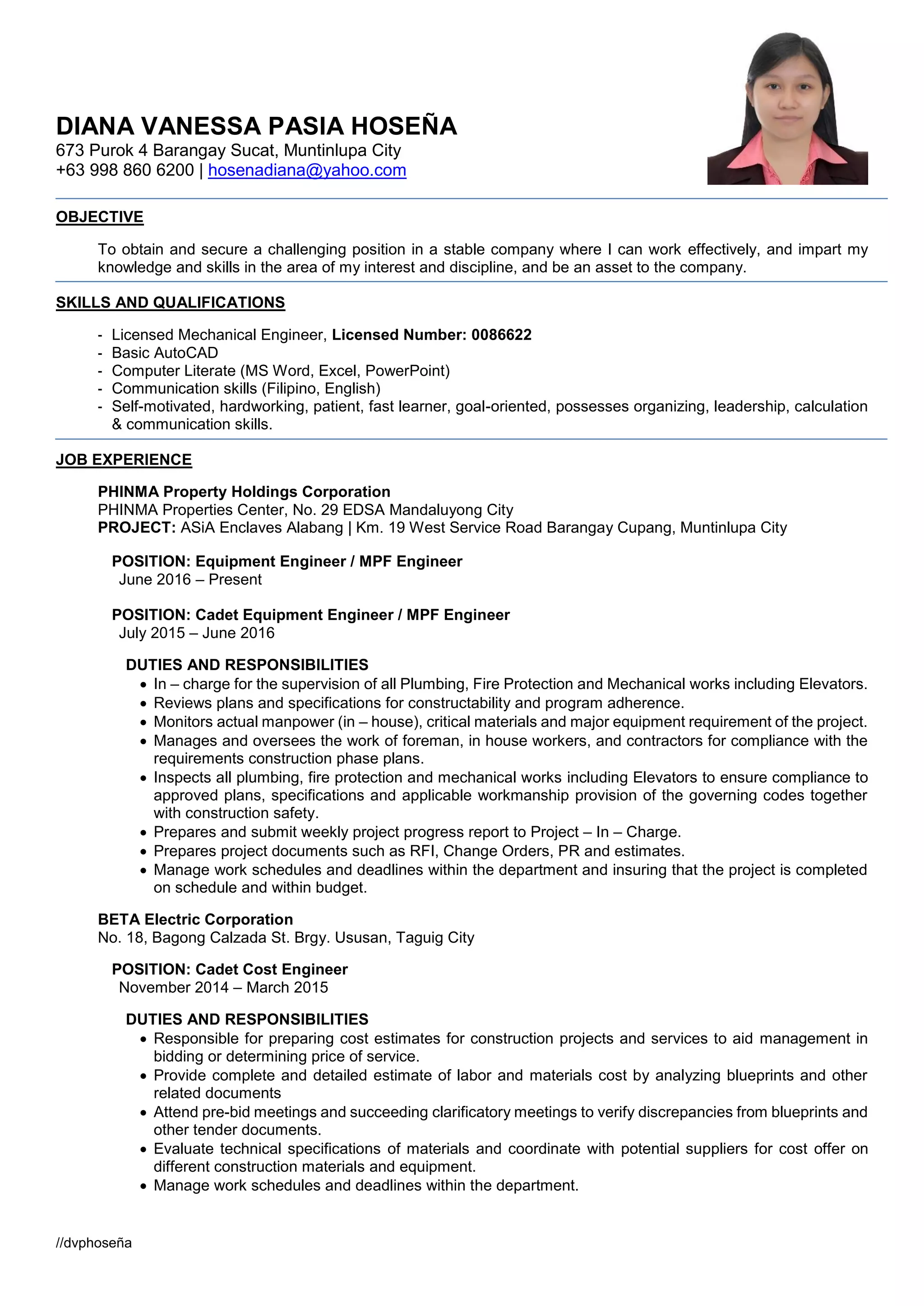 DIANA VANESSA PASIA HOSENA, ME | PDF