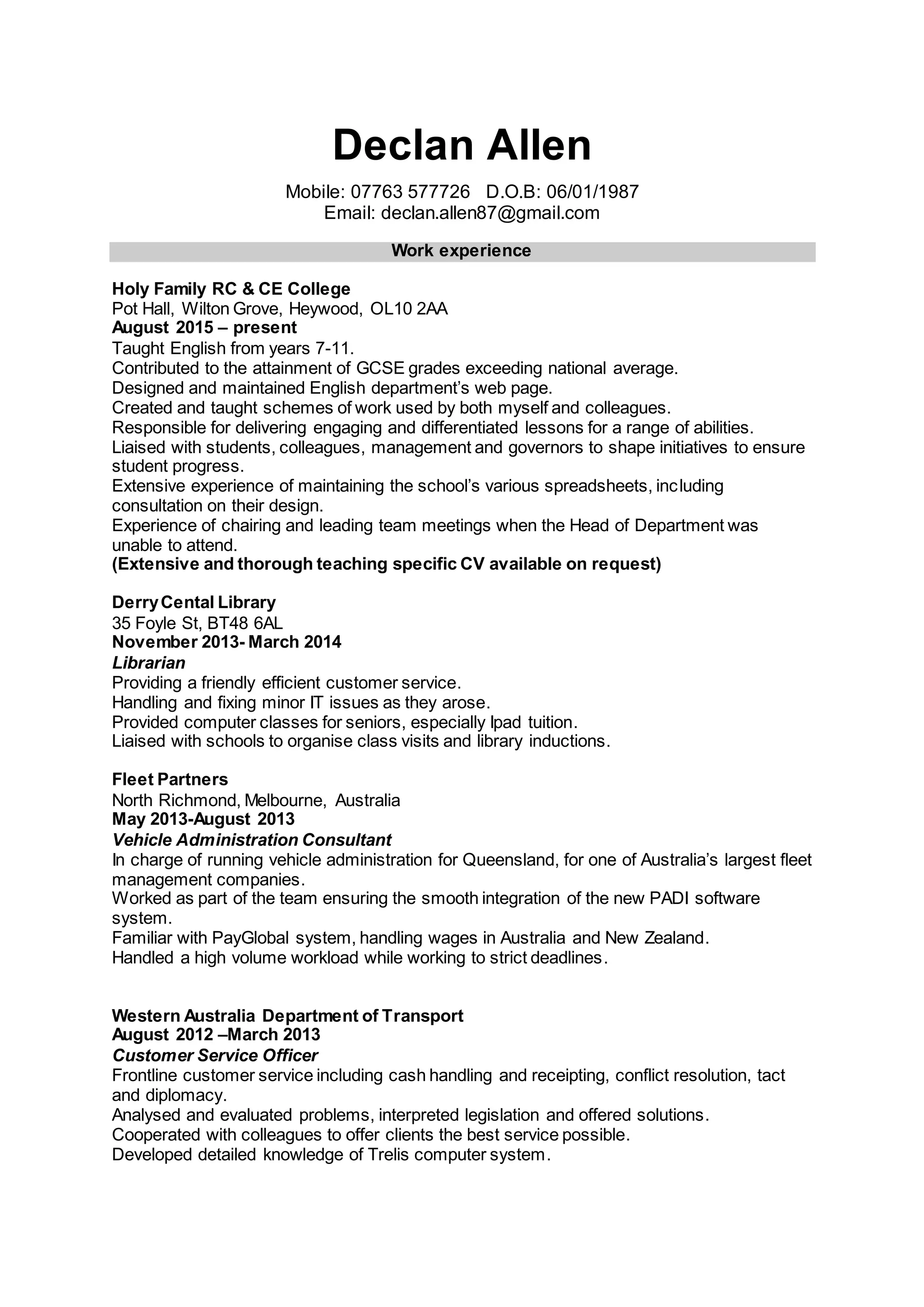 Declan Allen - CV 2016 | DOCX