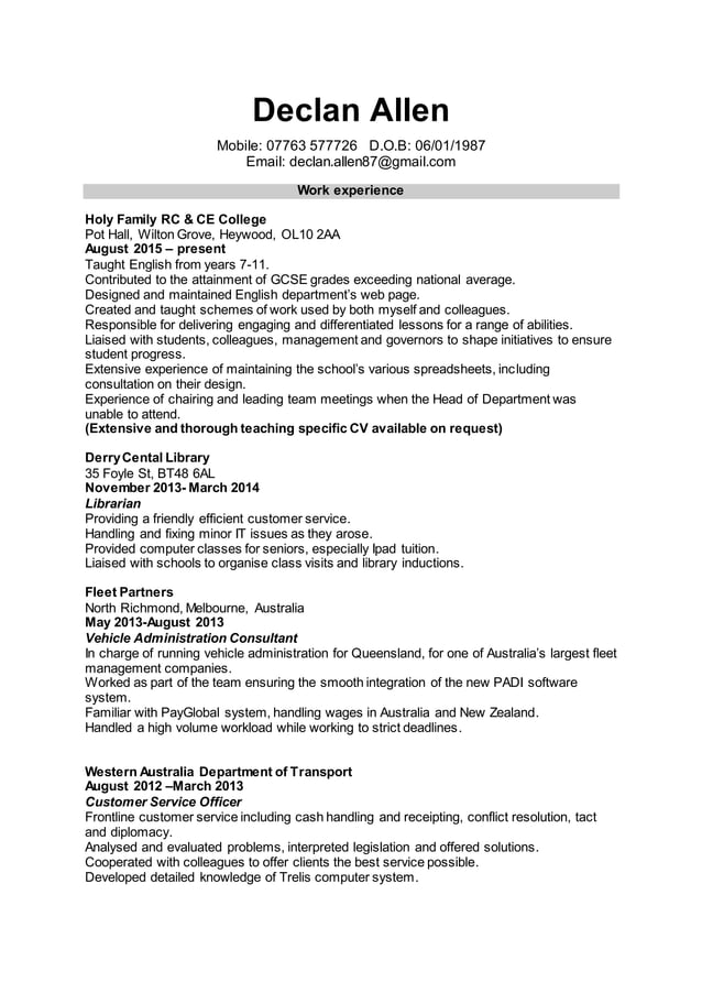 Declan Allen - CV 2016 | DOCX