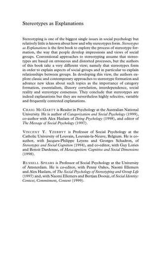 Stereotypes As Explanations The Formation Of Meaningful Beliefs About ...