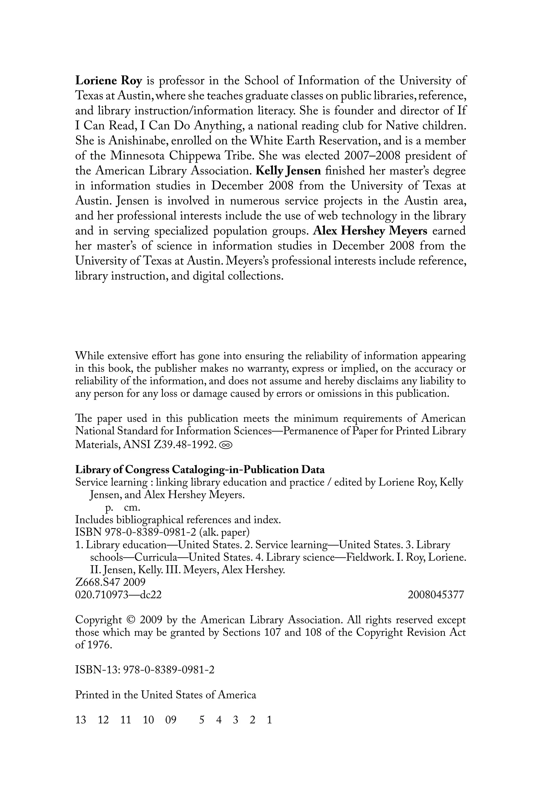 Service Learning Loriene Roy Kelly Jensen Alex Hershey Meyers | PDF