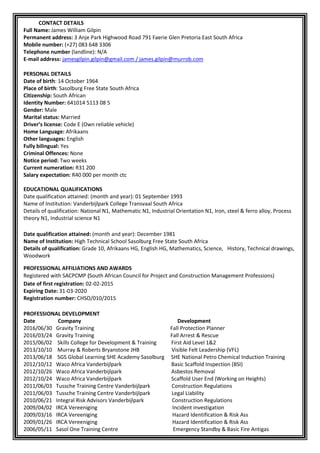 CURRICULM VITAE J.W.Gilpin 2016 | PDF