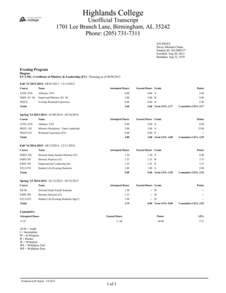 Highlands College Transcript | PDF