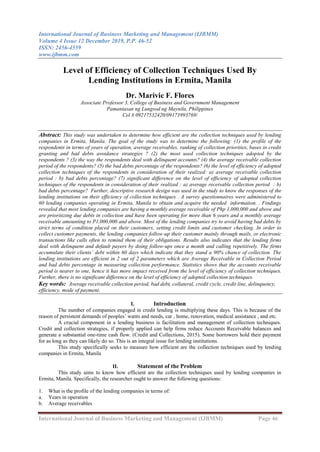 Level of Efficiency of Collection Techniques Used By Lending ...