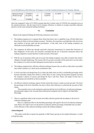 Level of Efficiency of Collection Techniques Used By Lending ...