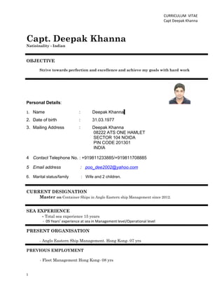 Resume - Capt Deepak Khanna-CMB | DOC | Cruises | Travel Type