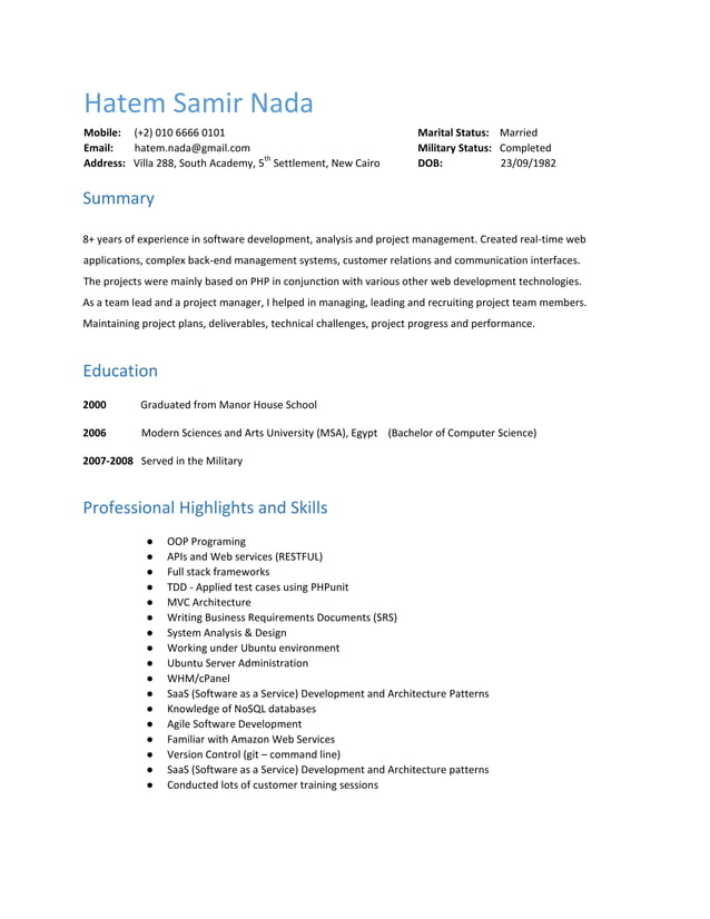 Hatem Nada CV | PDF | Web Development | Internet