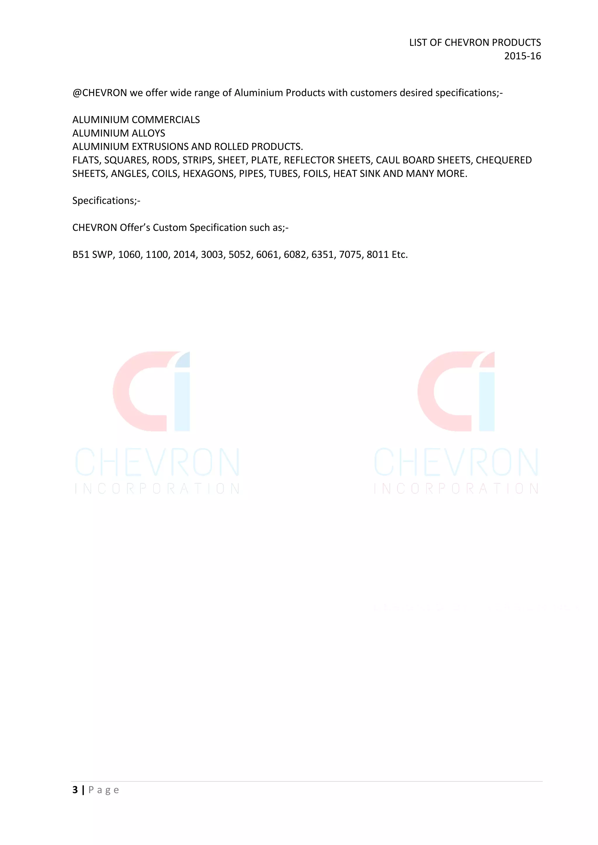 CHEVRON Aluminium PRODUCTS | PDF