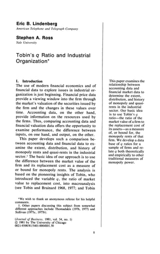 Tobin's q and Industrial Organization | PDF