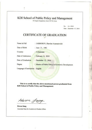 KDI School Certificate of Graduation | PDF