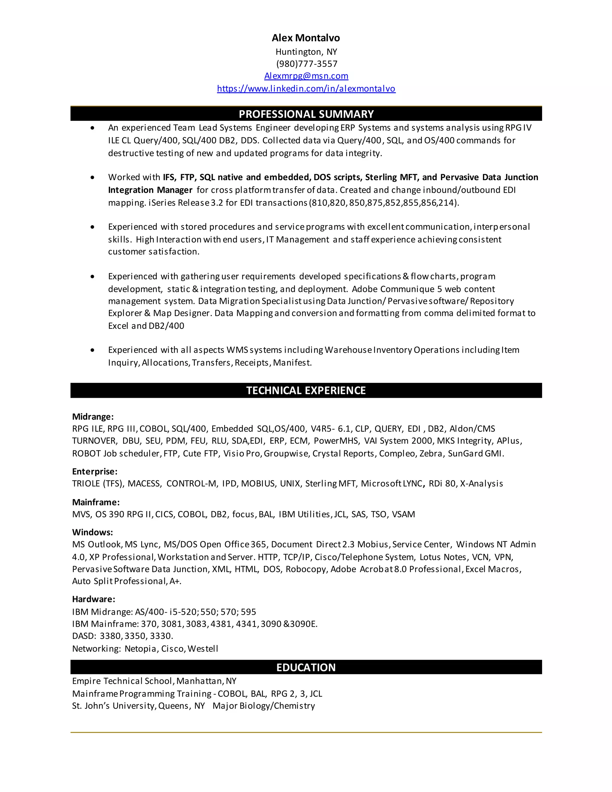 AS400 WMS resume | DOCX