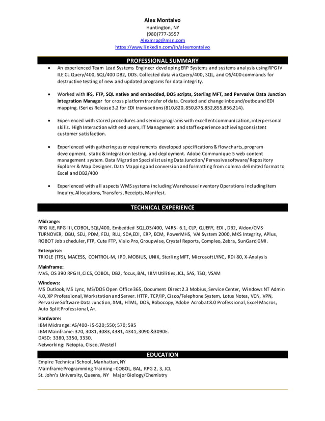 AS400 WMS resume | DOCX | Databases | Computer Software and Applications