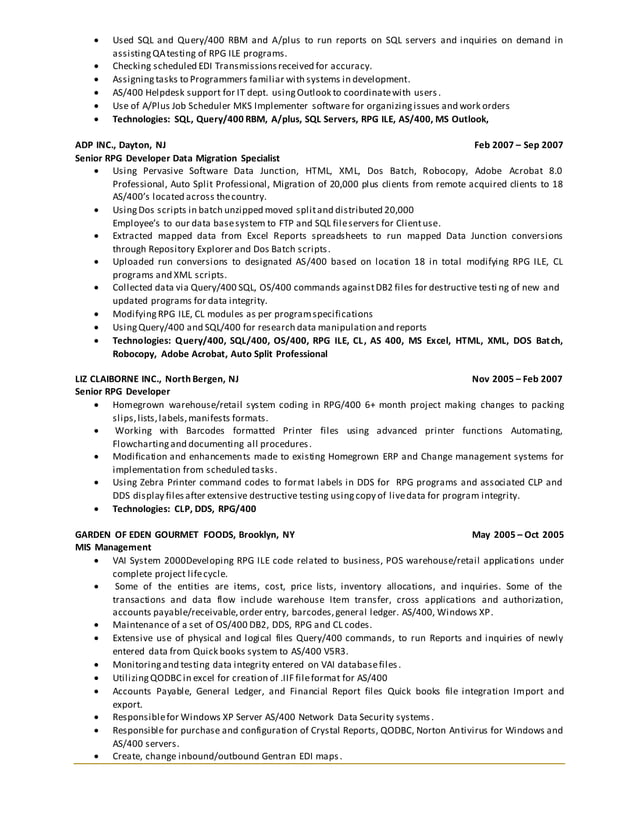 AS400 WMS resume | DOCX | Databases | Computer Software and Applications