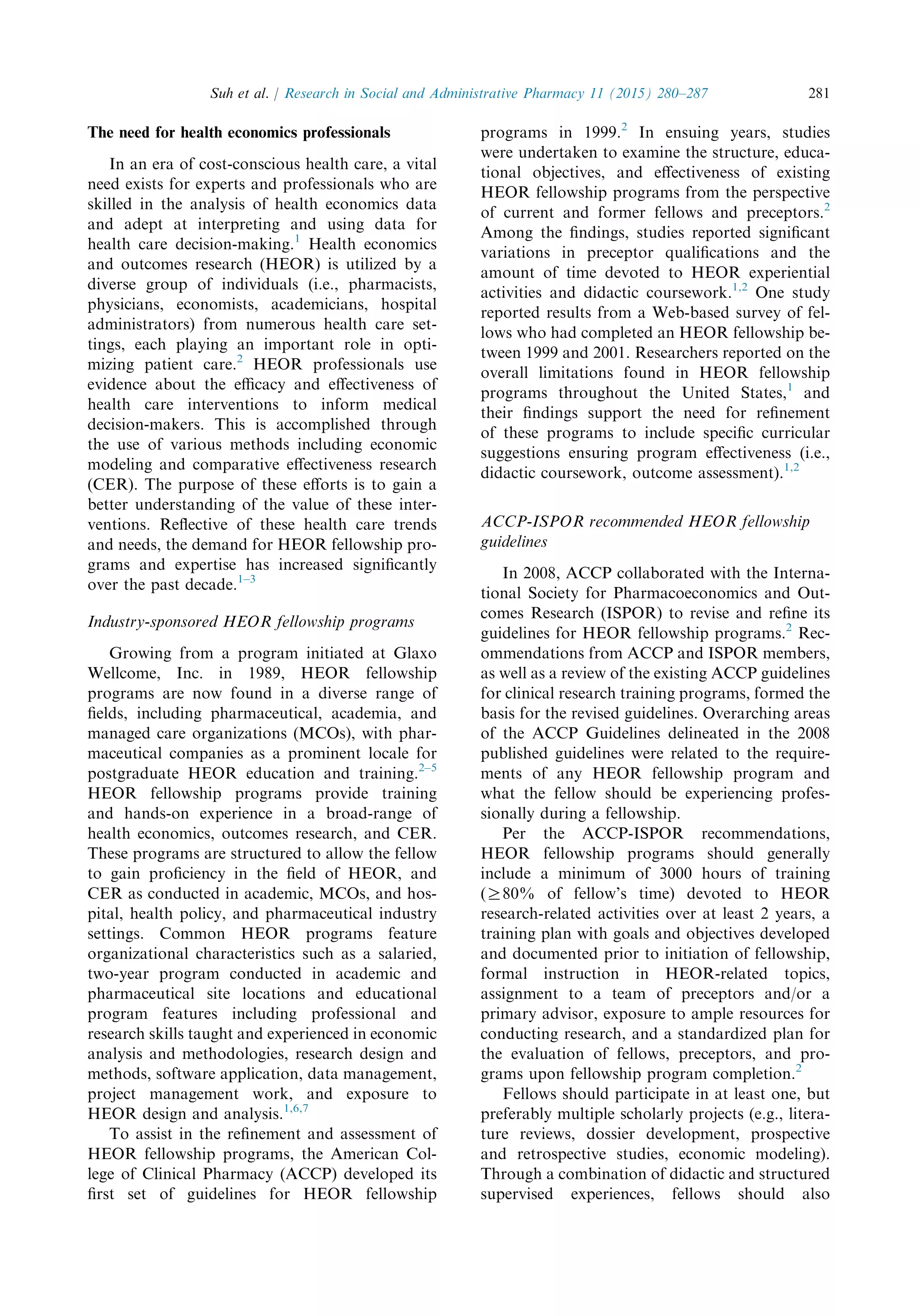 HEOR Fellowship Practices Reviewed | PDF