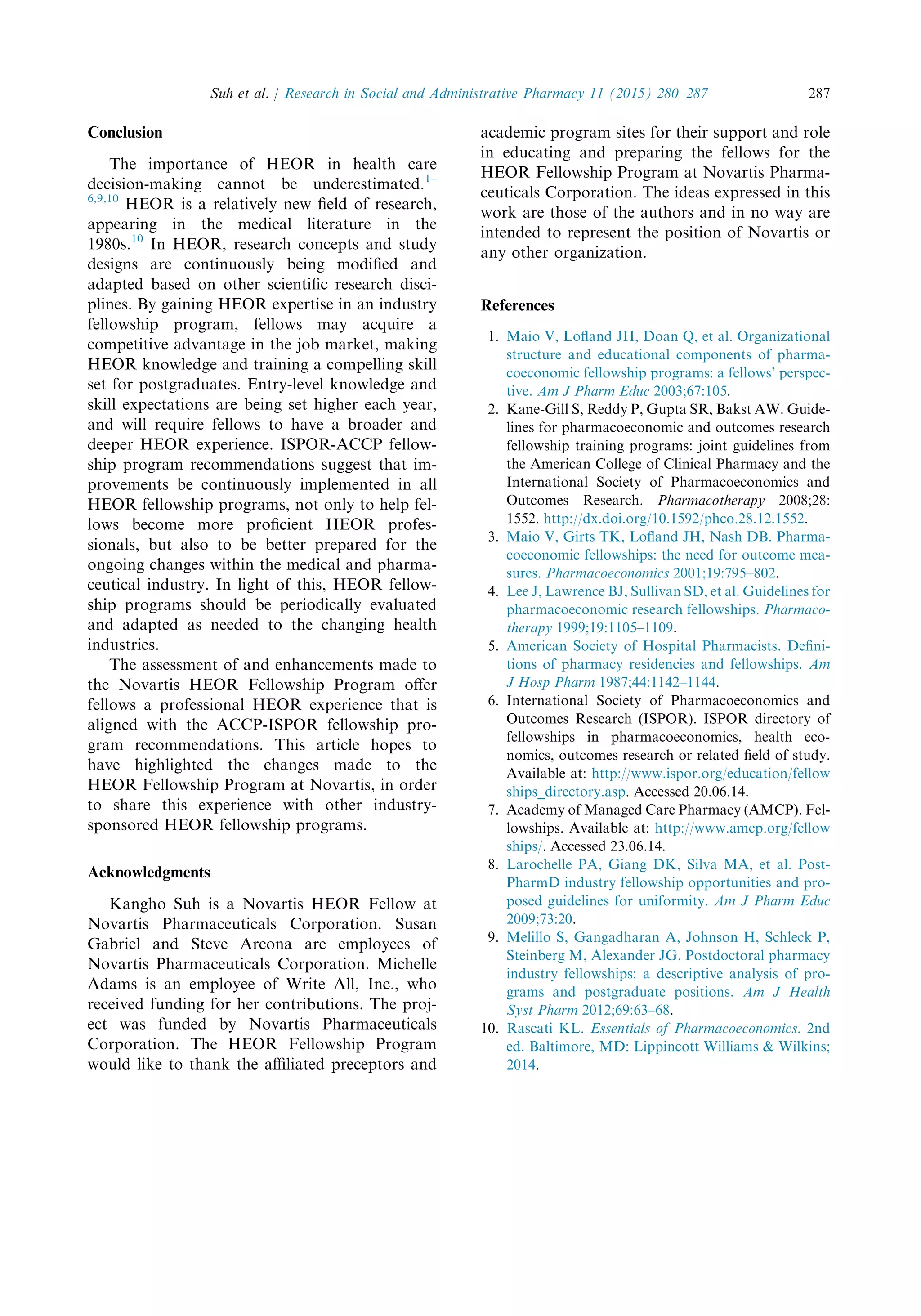 HEOR Fellowship Practices Reviewed | PDF