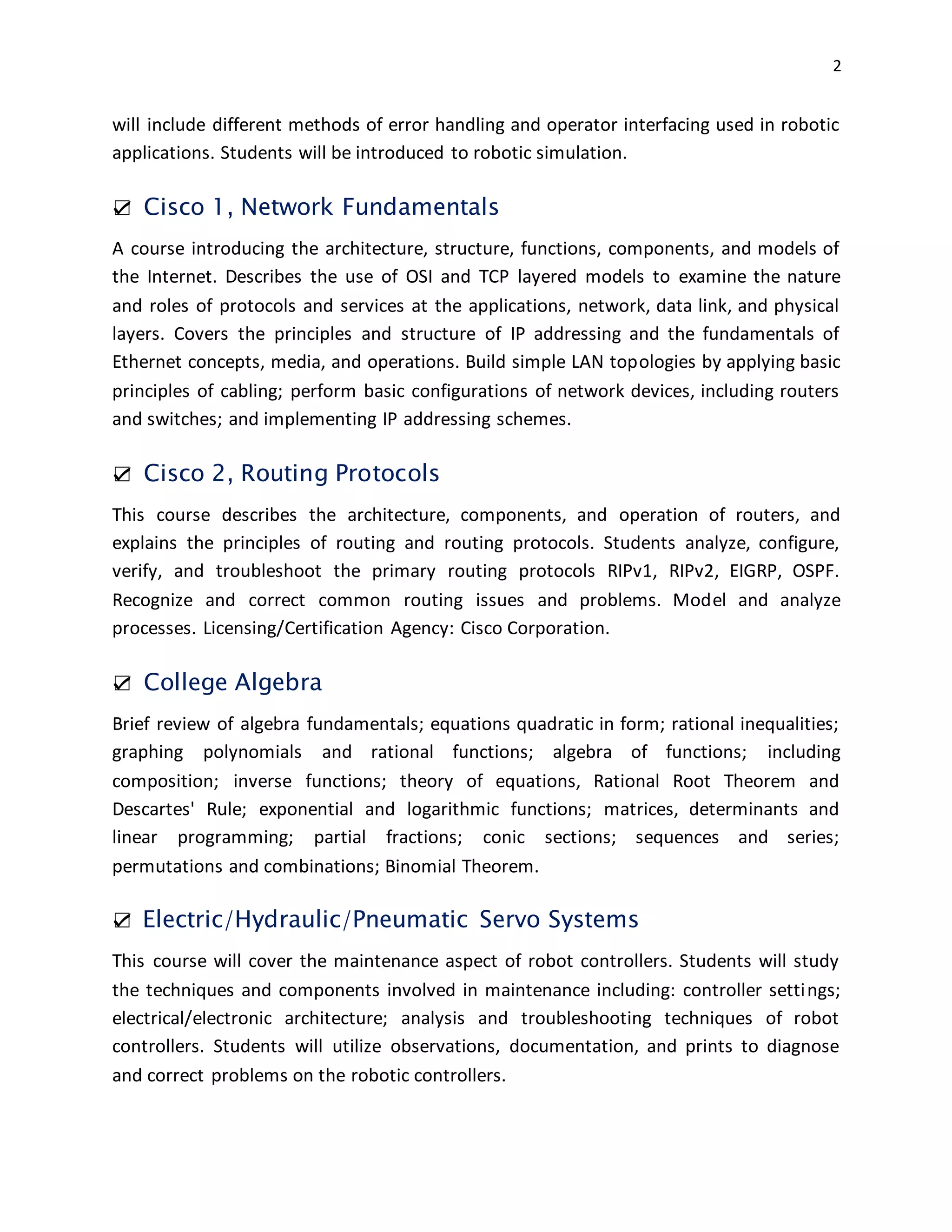 Technical Degree Course Descriptions | DOCX