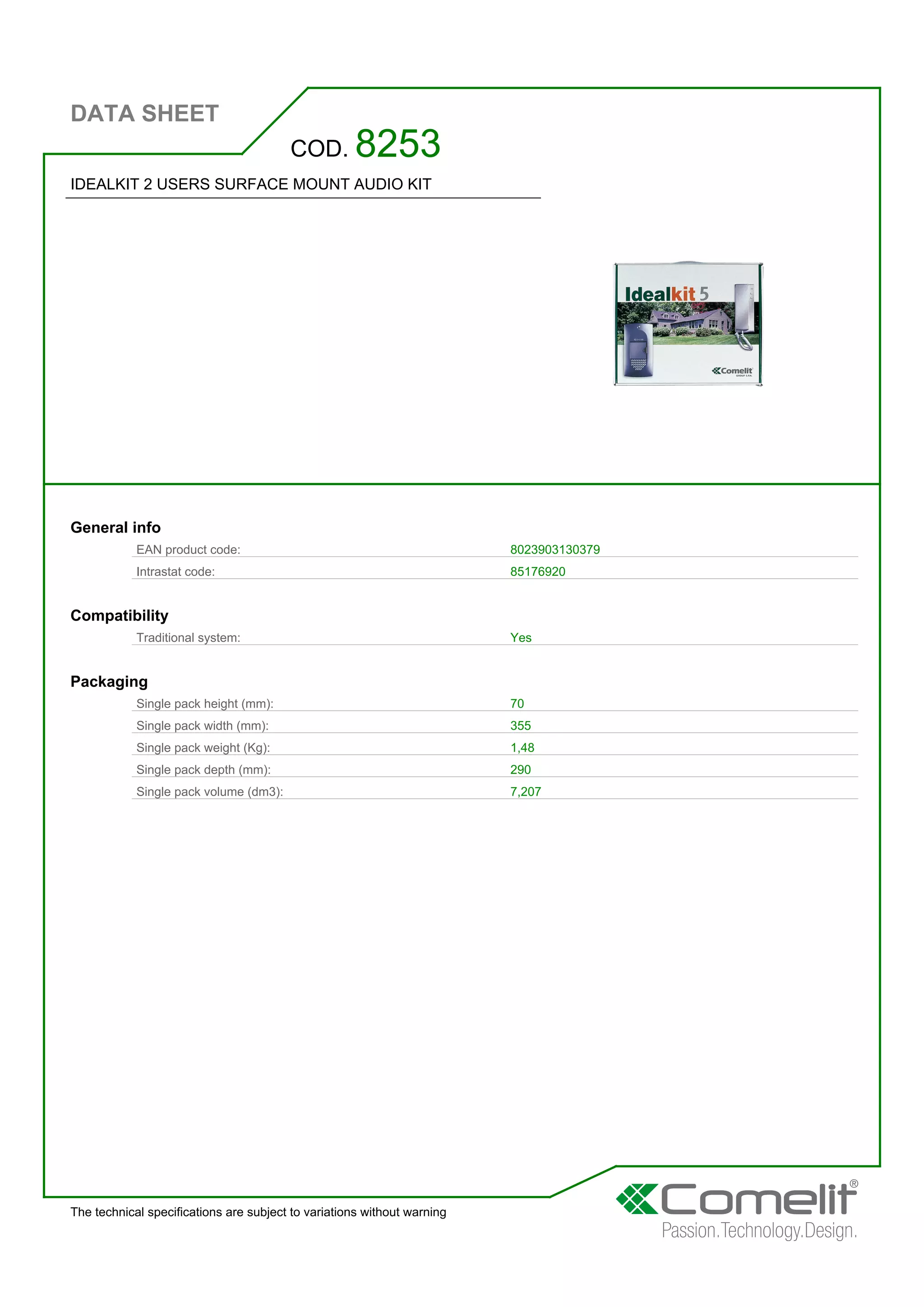 Comelit 8253 Data Sheet | PDF