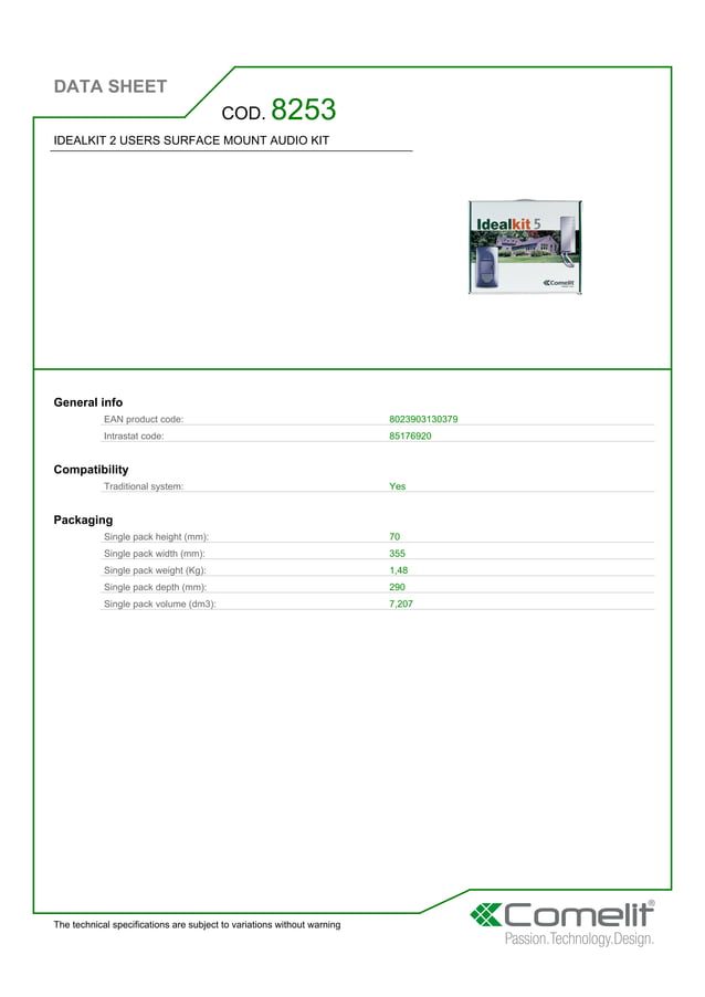 Comelit 8253 Data Sheet | PDF