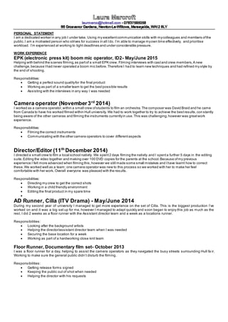 Film work CV | PDF