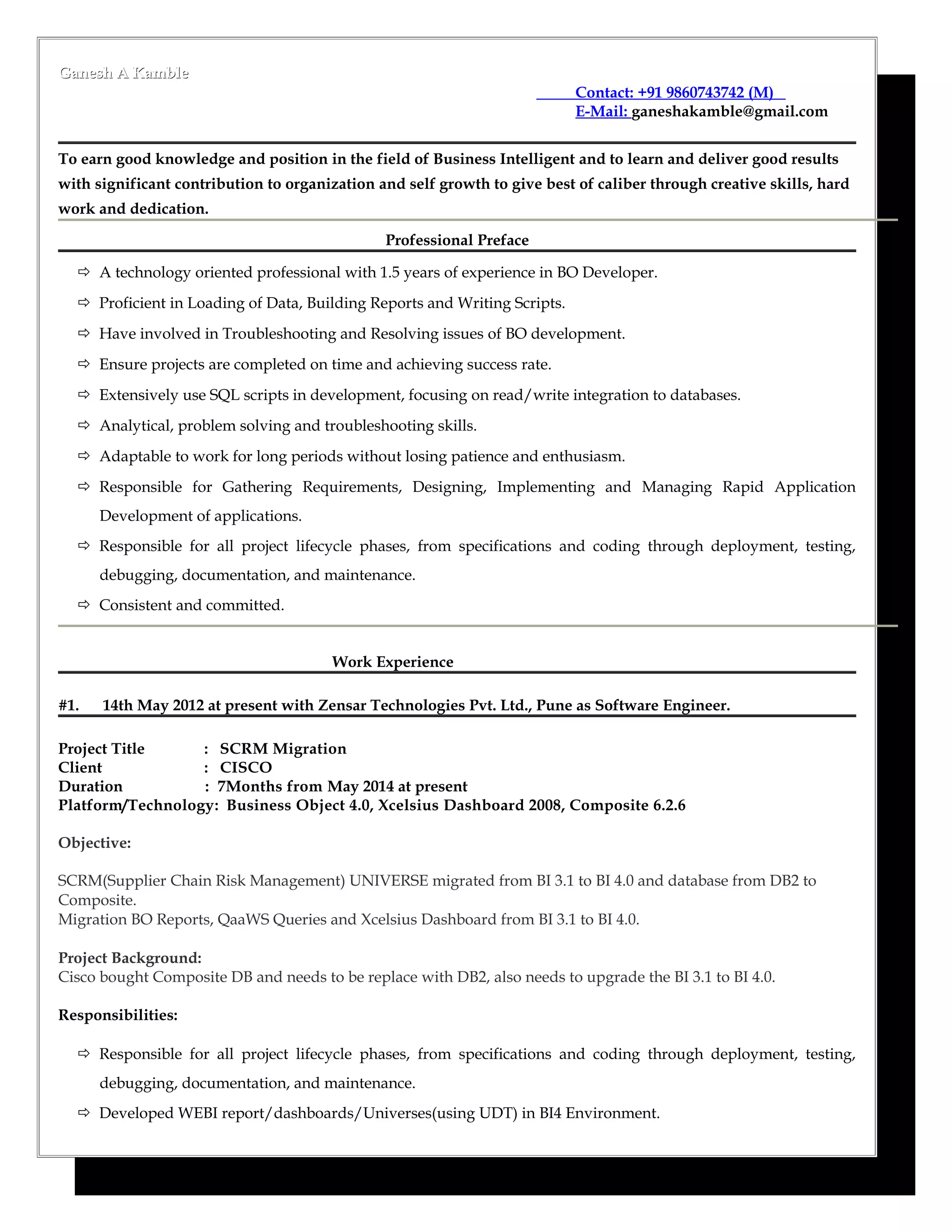 Ganesh profile | DOC | Databases | Computer Software and Applications