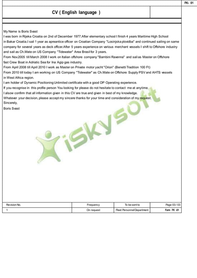 CV Chief officer DPO Boris Svast | PDF