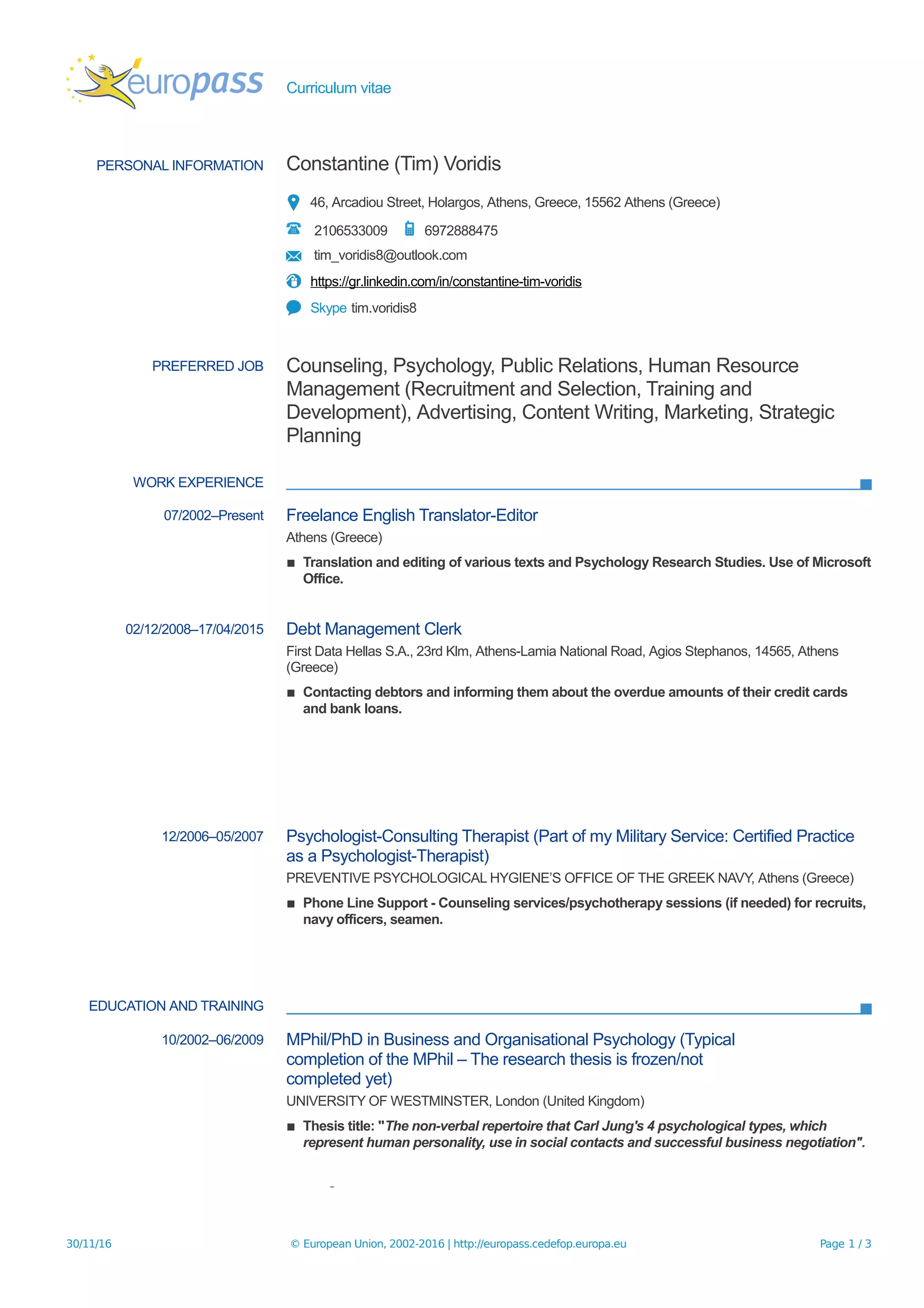CV-Europass-20161130-Voridis-EN | PDF
