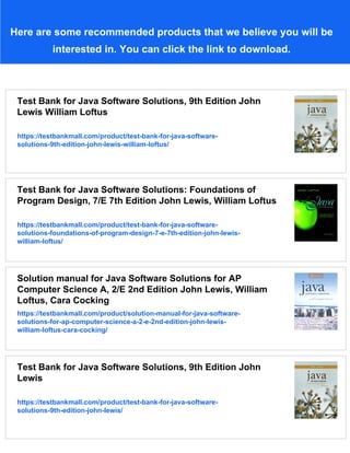 Test Bank for Java Software Solutions 7th Edition (International ...