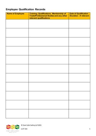 Blank Employee Qualification Records Start Safe Safety 2015 (F1) | PDF