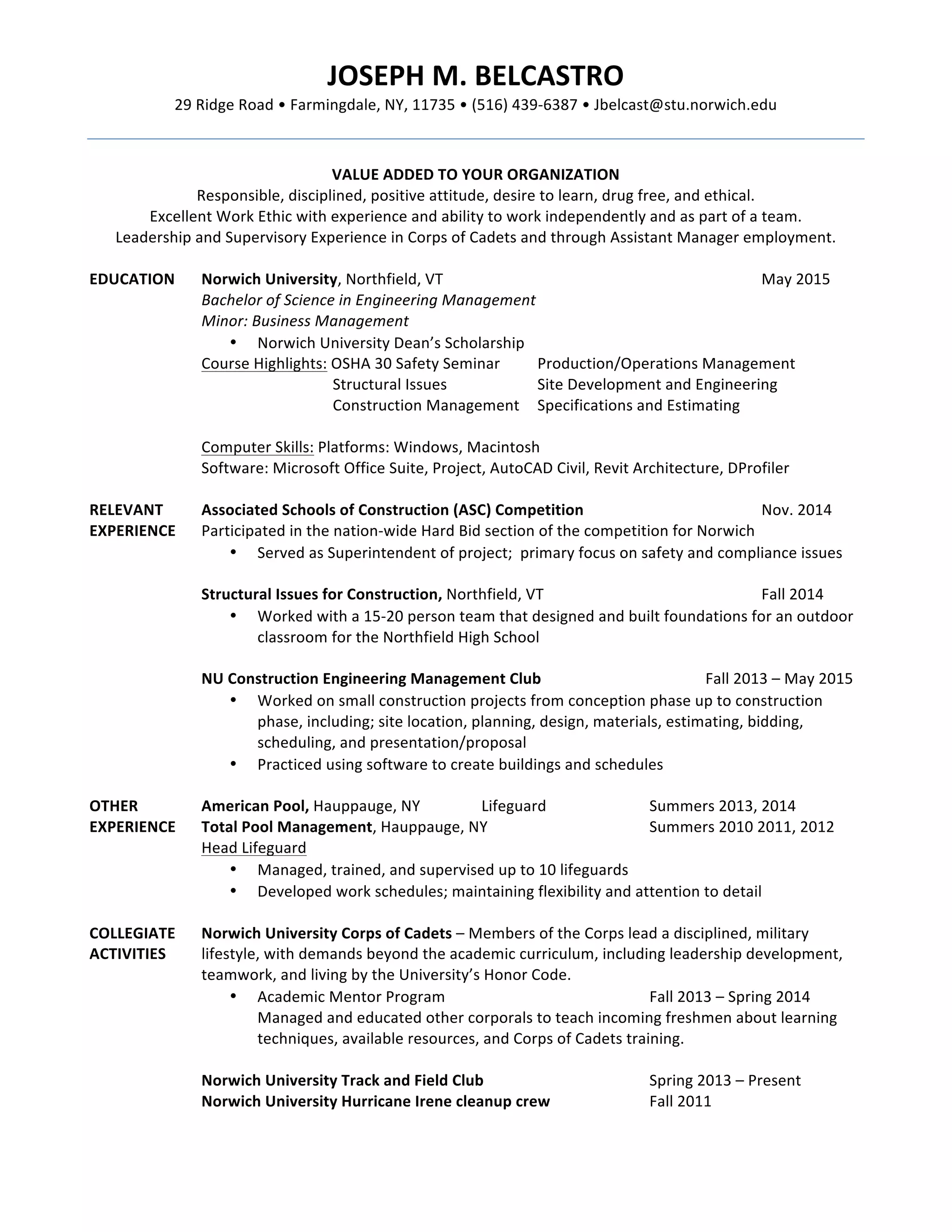 Joseph Belcastro Resume 2 | PDF