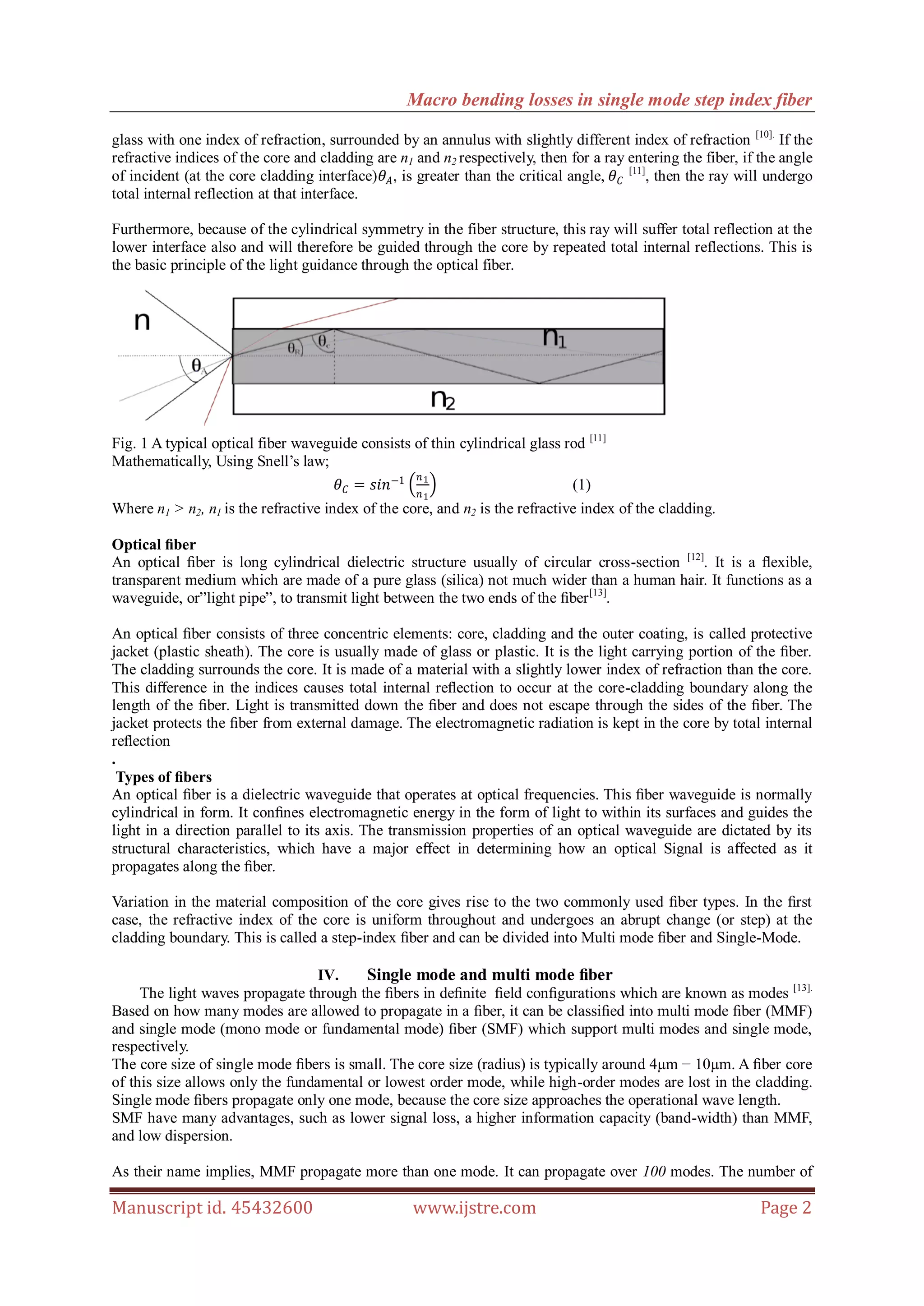 Macro Bending Losses in Single Mode Step Index Fiber | PDF
