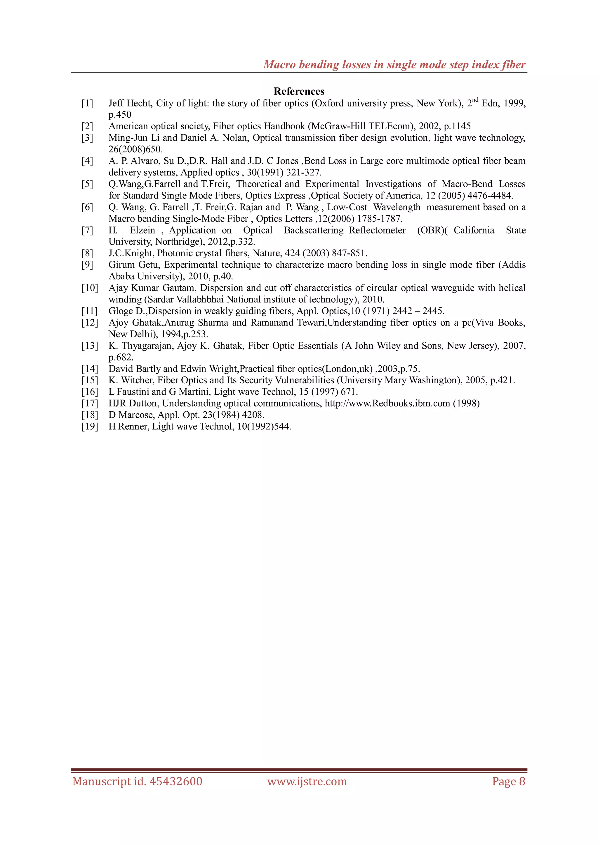 Macro Bending Losses in Single Mode Step Index Fiber | PDF