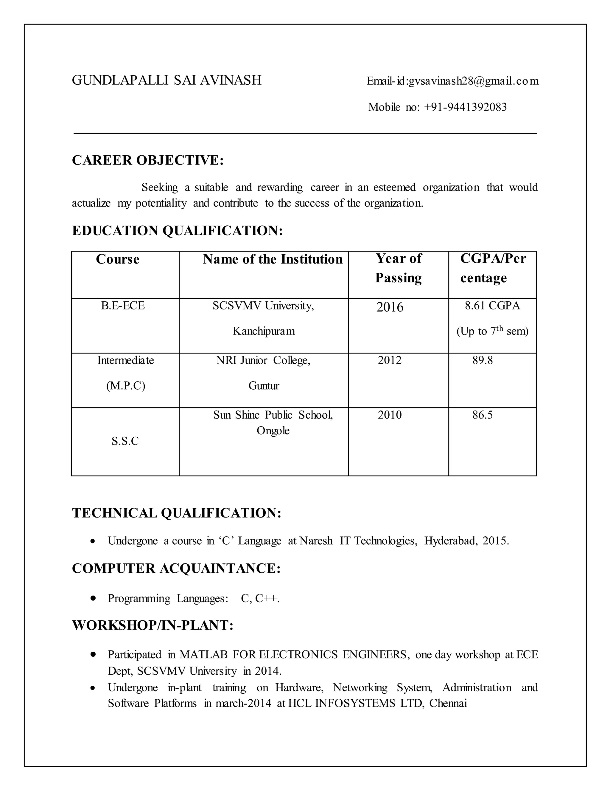 Resume Avinash | PDF