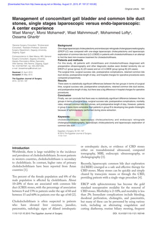 Management of concomitant gall bladder and common bile duct stones ...