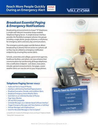 AVAYA_HigherEd_VE6023TelPagingServ_HiEd | PDF