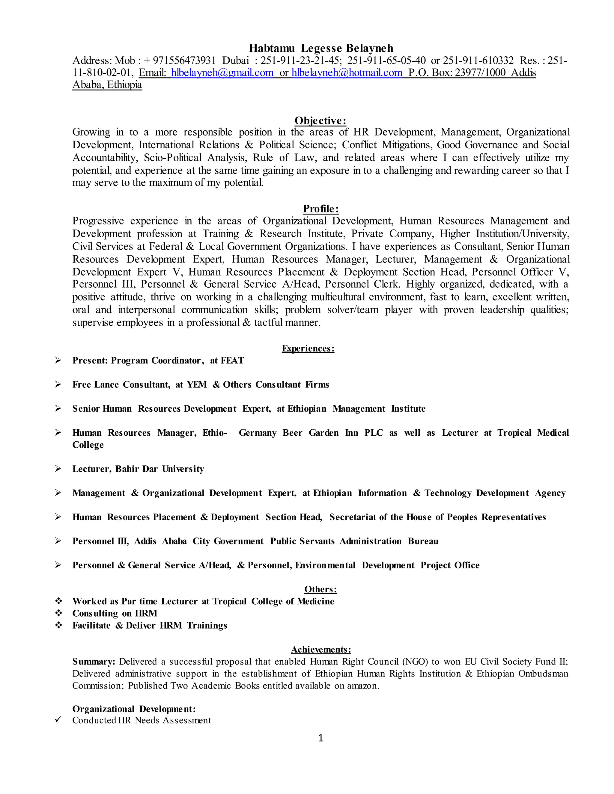 Habtamu_Legesse_Belayneh_Resume | DOCX | Resume Writing and Advice ...