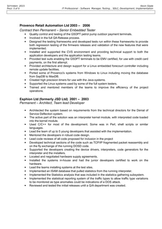 Kevin Slade - CV | PDF