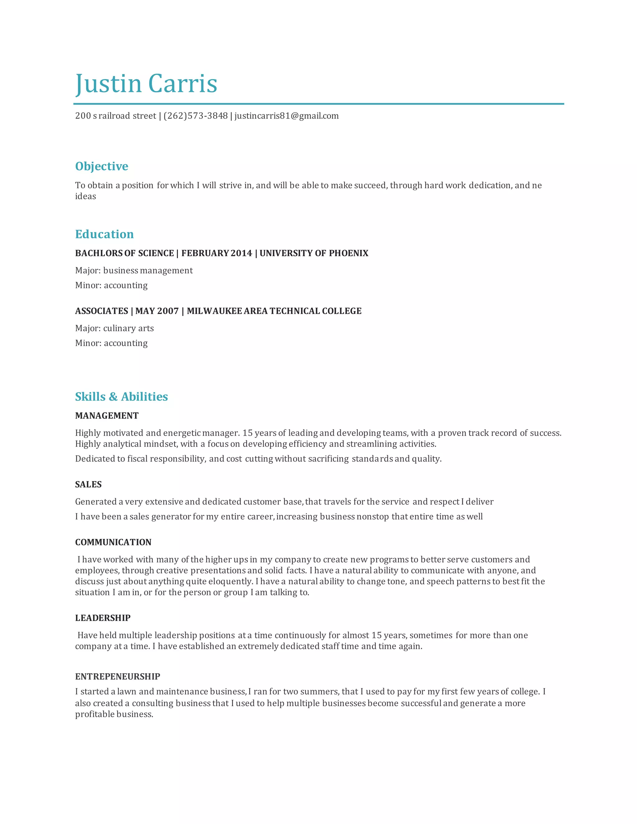 Justin Carris resume | DOCX