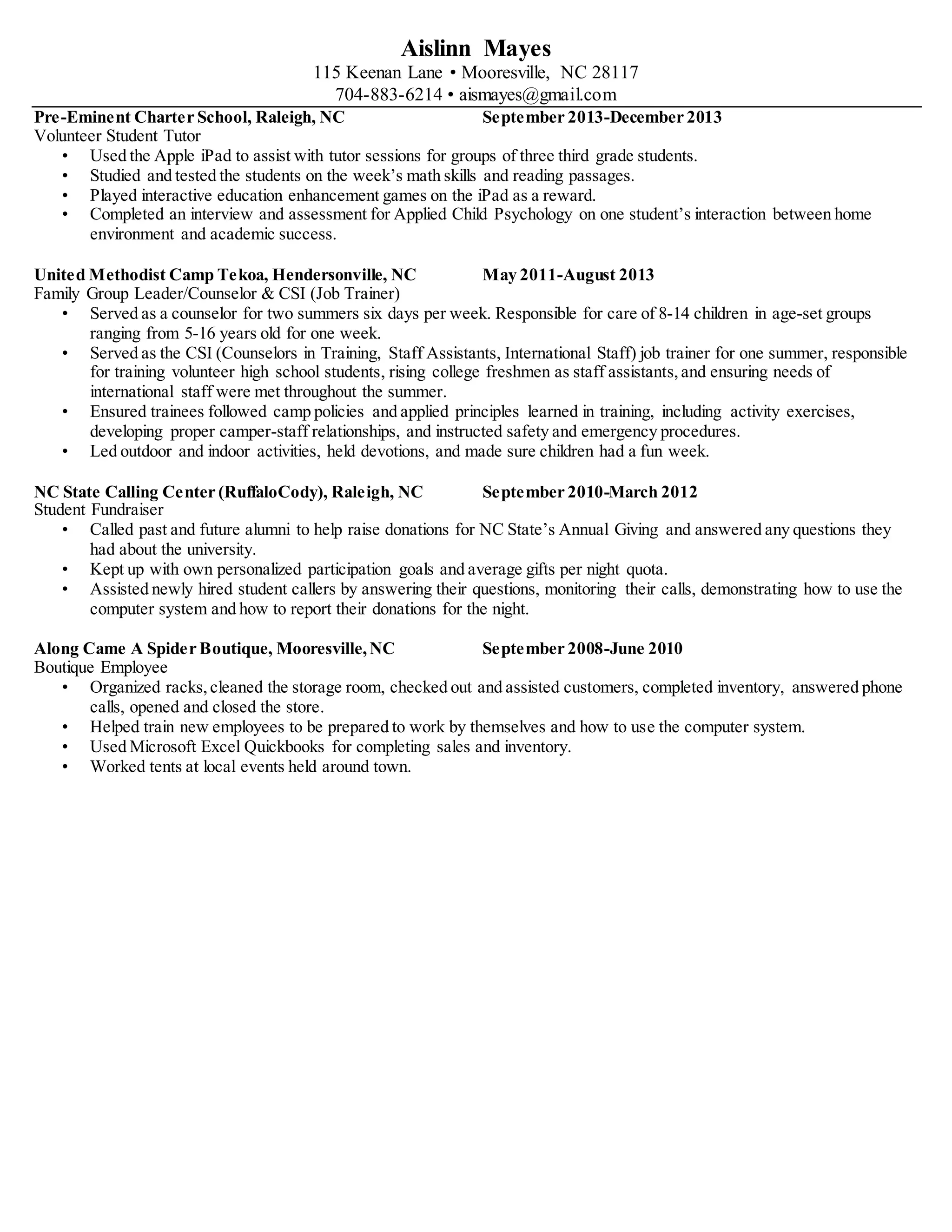 AMayesGradResume | DOCX | Daycare and Pre-School | Parenting