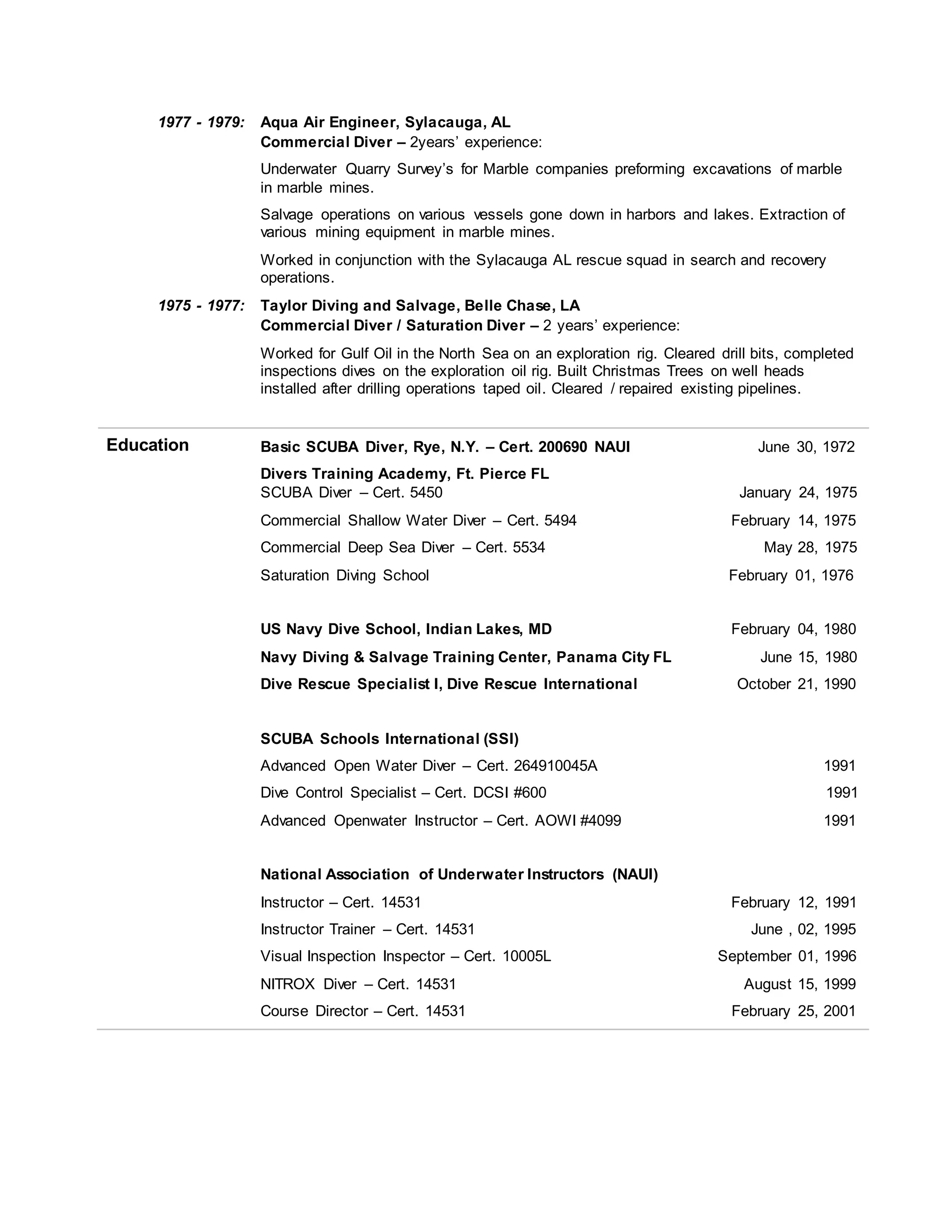 Commercial Diving Resume | PDF