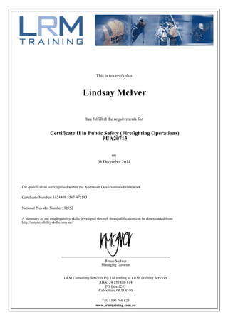 141208 McIver, Lindsay Certificate II Public Safety FFO Qualification | PDF