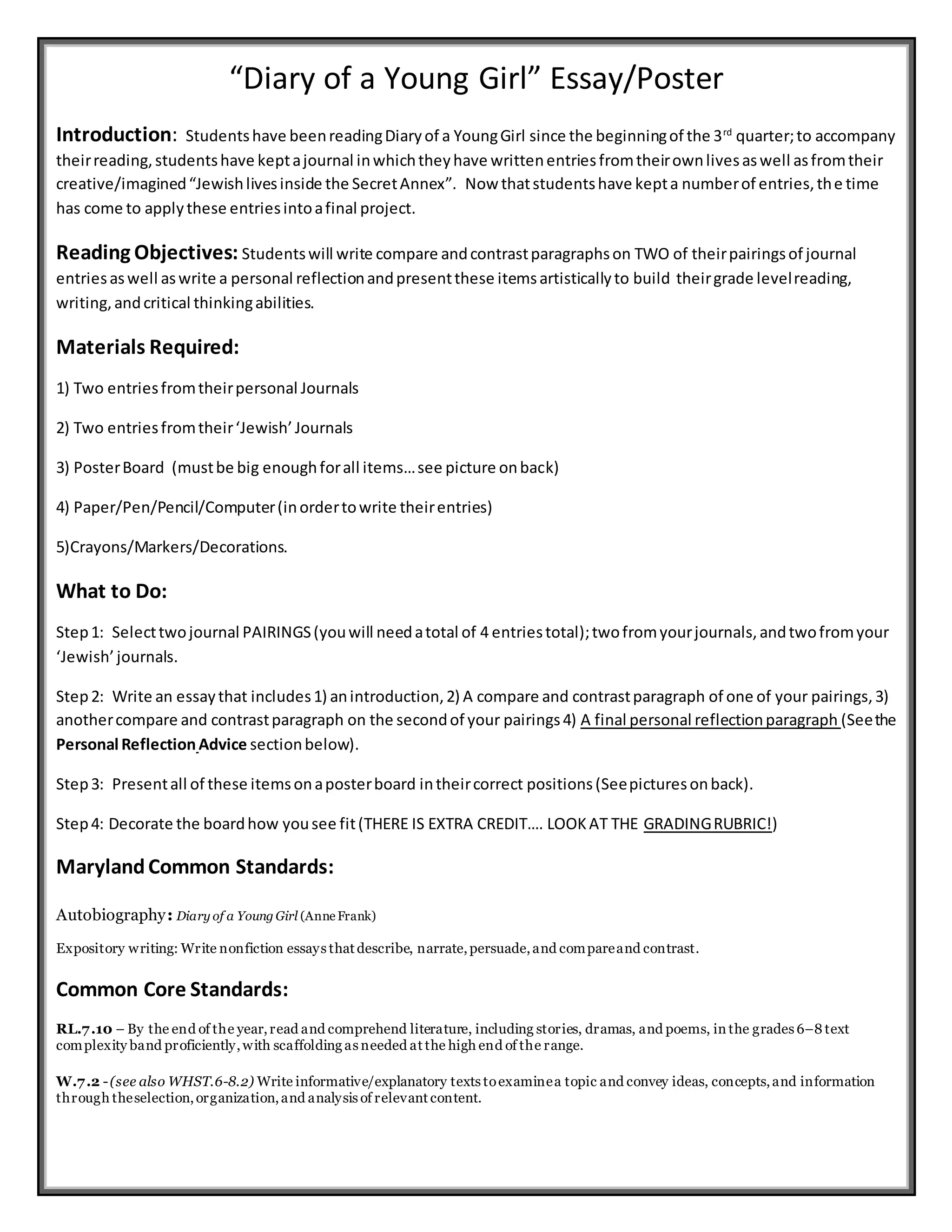 Diary of a Young Girl Project | DOCX