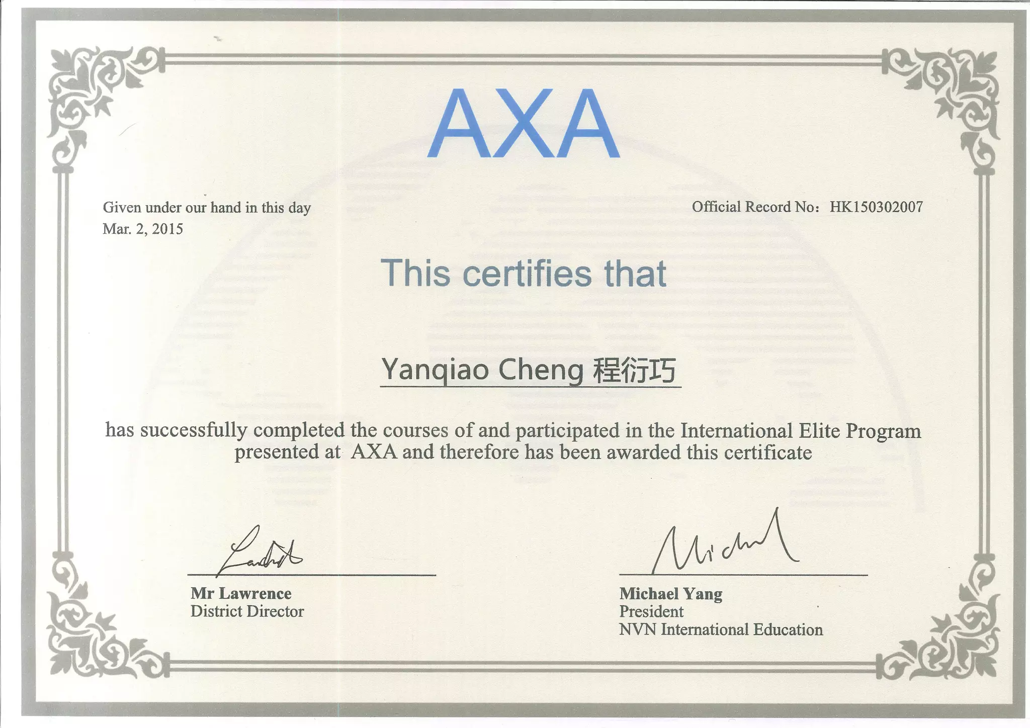 AXA certificate | PDF