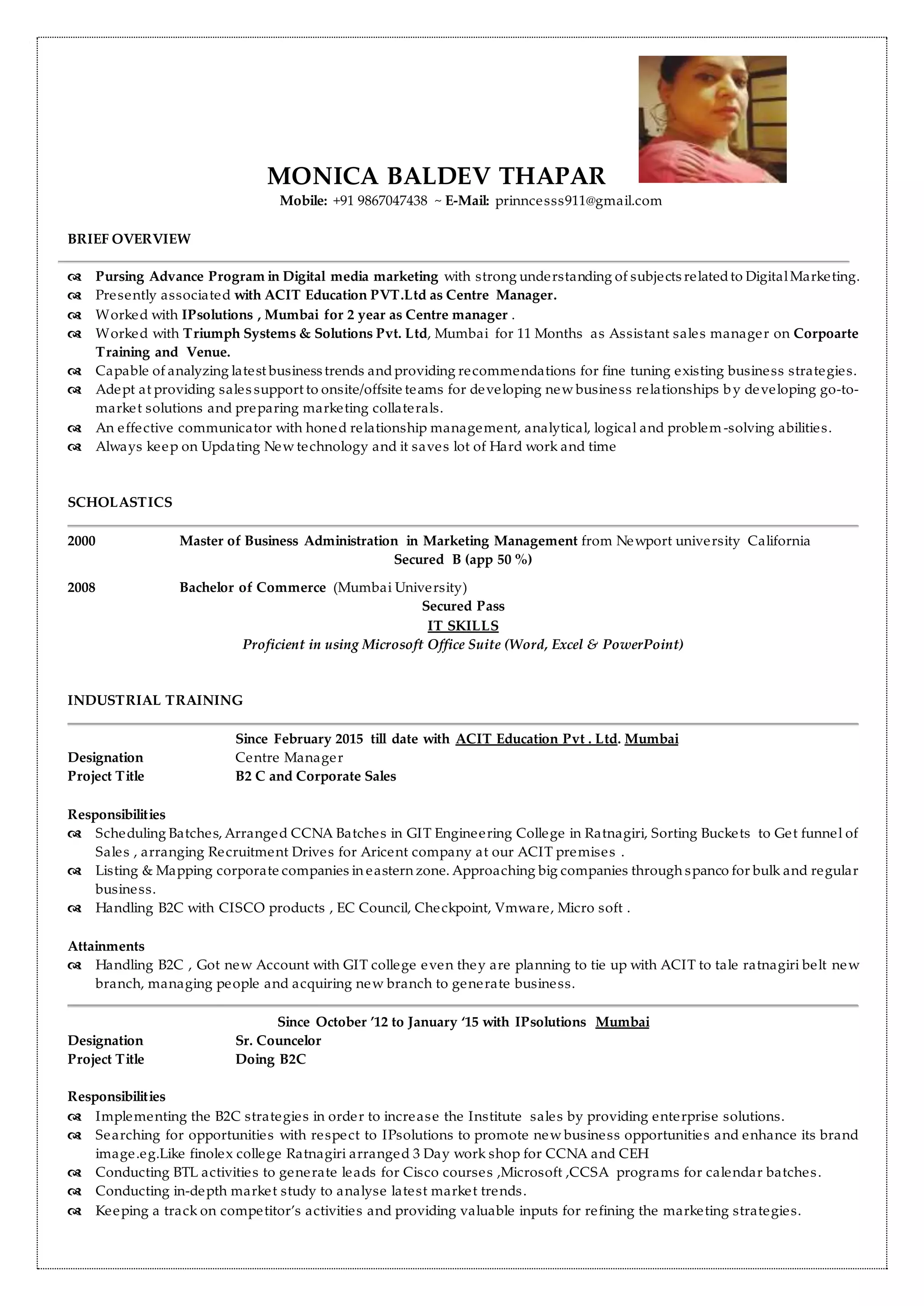 Monica Thapar CV | PDF